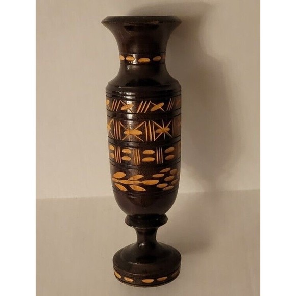 Accents | Vintage Hand Carved Wooden Vase Handmade Detailed Carving ...